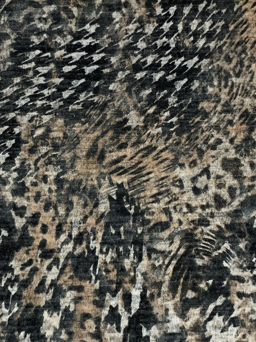 Shadow Brown/Light Gray/Black Polyester/Lycra Warped Houndstooth Anima – Fabric Mart