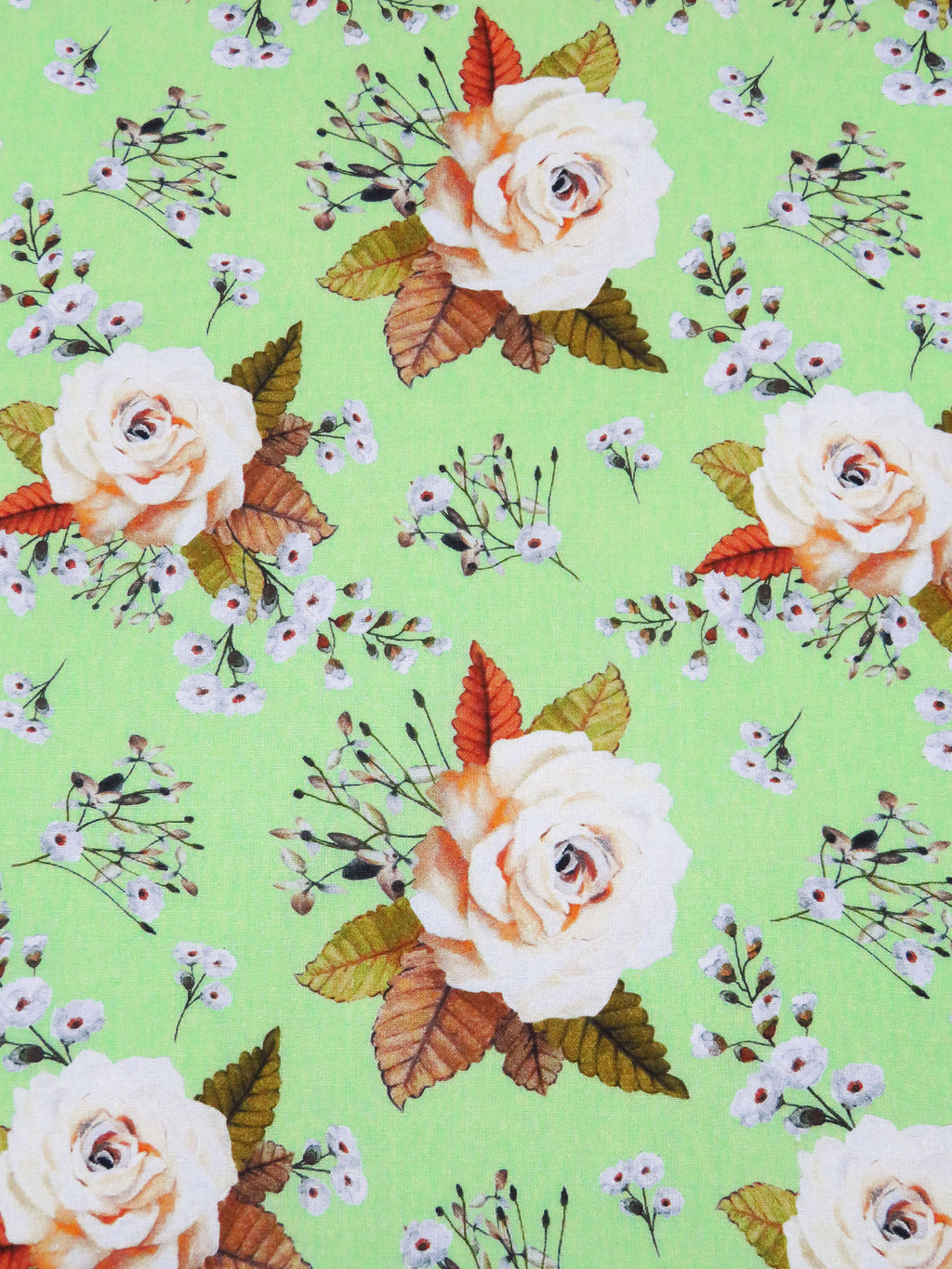 Granny Smith Apple/Burnt Orange/Dark Olive/Multi 100% Cotton Roses Pri – Fabric Mart
