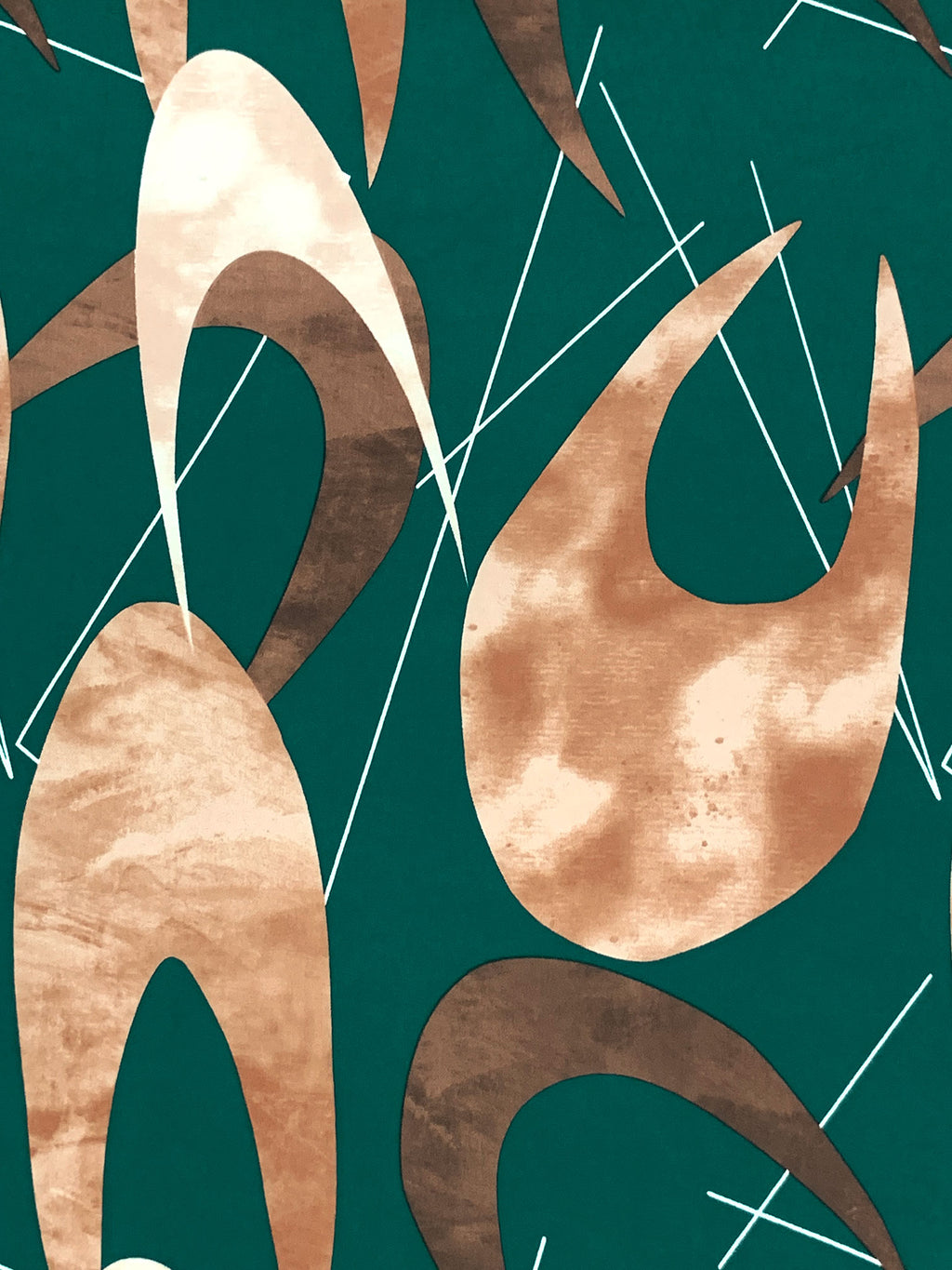 Tropical Rainforest Green/Camel/Off-White Polyester/Lycra Abstract Pri – Fabric Mart