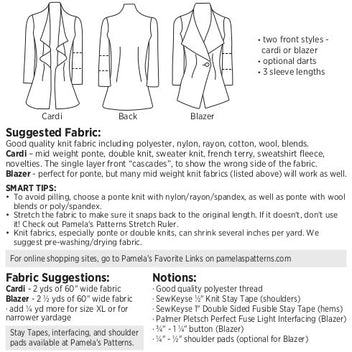 Pamela's Patterns - Cascade Cardi or Blazer #121 – Fabric Mart