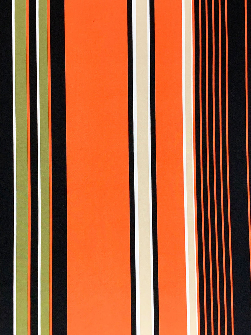 Moss Green/Pumpkin/Black Polyester/Lycra Large Vertical Stripe Print D ...