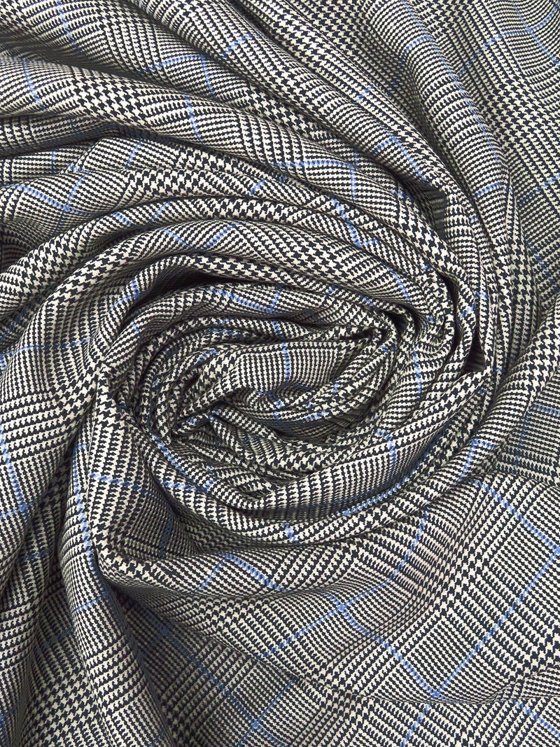 Creamy Tan/Black/Cobalt Blue 100% Wool Glen Plaid Suiting - NY Designe ...