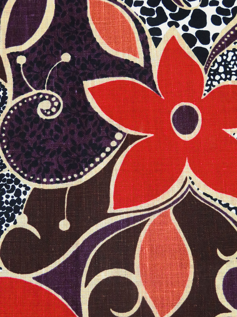 Tan/Scarlet/Dark Coral/Multi 100% Linen Abstract Floral Print Home Dec ...